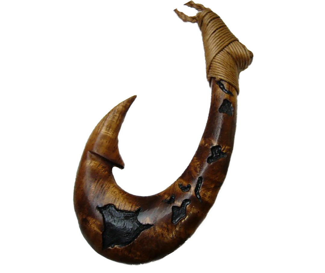 Natural Koa Wood Hand Carved Maui Fish Hook Makau Hawaii Island State ...