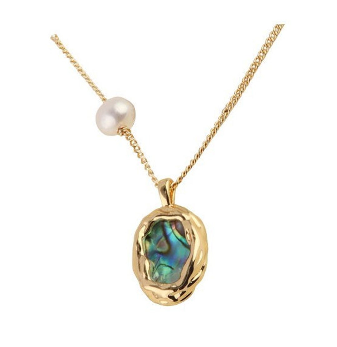 Genuine Oval Abalone Shell Ocean Charm Pendant W/ White Freshwater ...