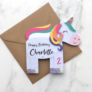Small Rainbow Unicorn Birthday Card With Name and Age, Personalised ...