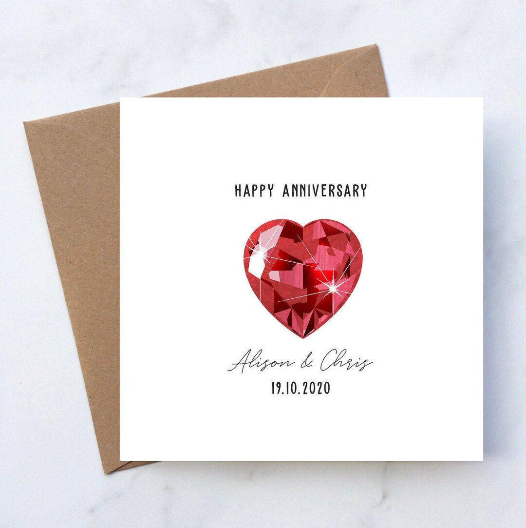 Ruby Anniversary Card, Heart Ruby Wedding Anniversary Card ...