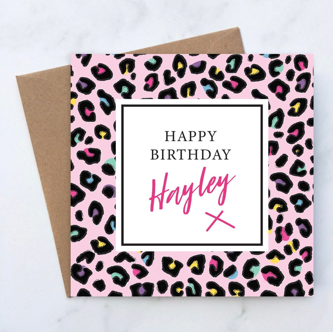 Leopard Print Birthday Card, Pink Leopard Card, Turquoise Leopard Card ...
