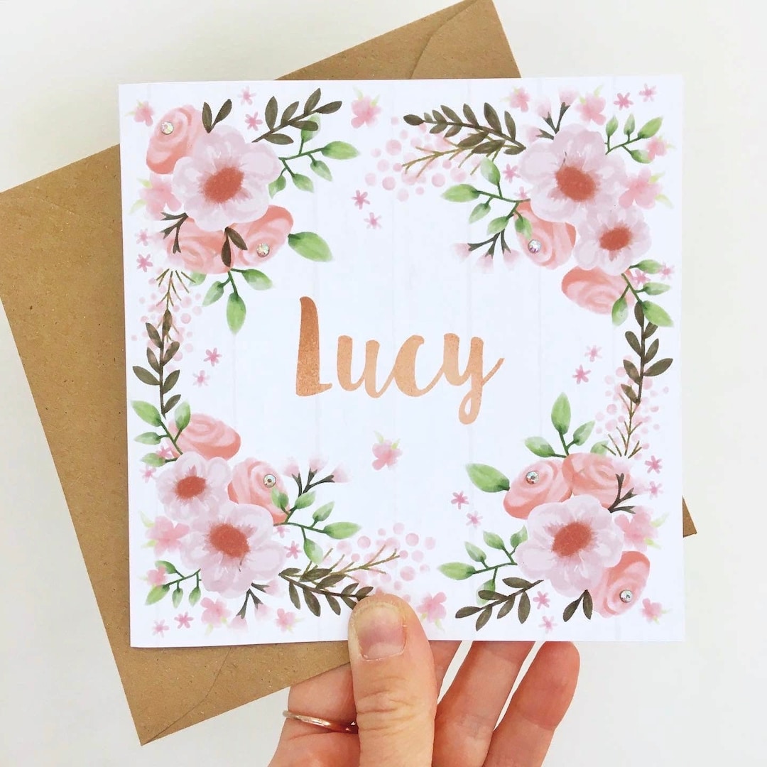 Pretty Pink Flower Birthday Card, Floral Card With Name, Name Birthday ...