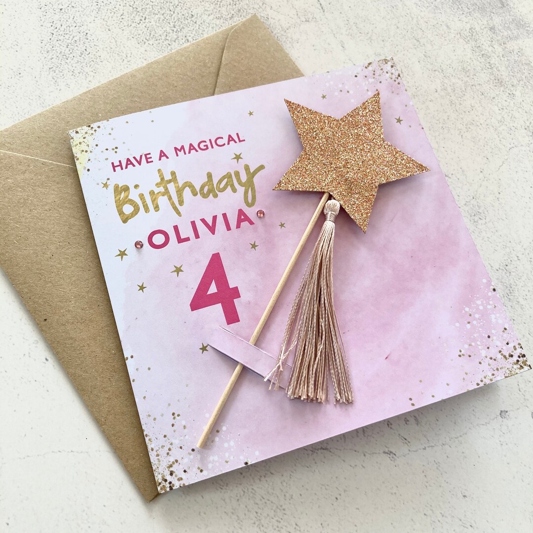 Wand Birthday Card, Glitter Birthday Wand Card, Personalised Magical ...