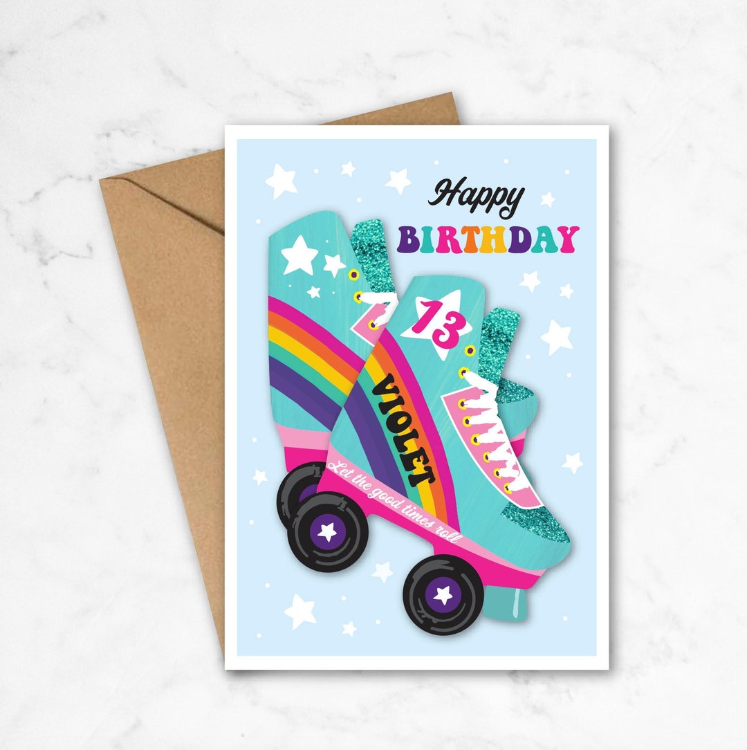 Roller-skate Birthday Card for a Girl or Boy, Personalised Roller-skate ...
