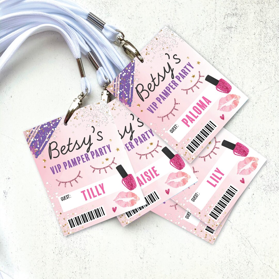 Pamper Party Lanyards, Make-up Party Name Tags, Pretty Pink Lanyards ...