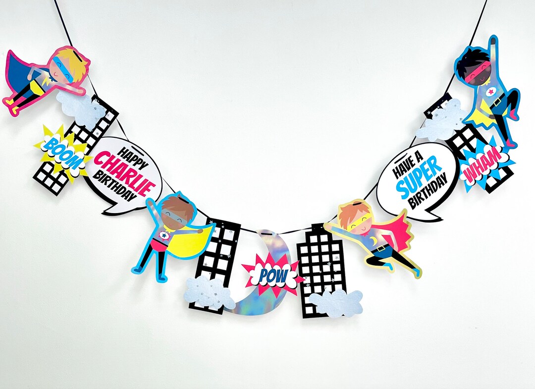 Superhero Bunting Hero Party Banner Birthday Superhero - Etsy