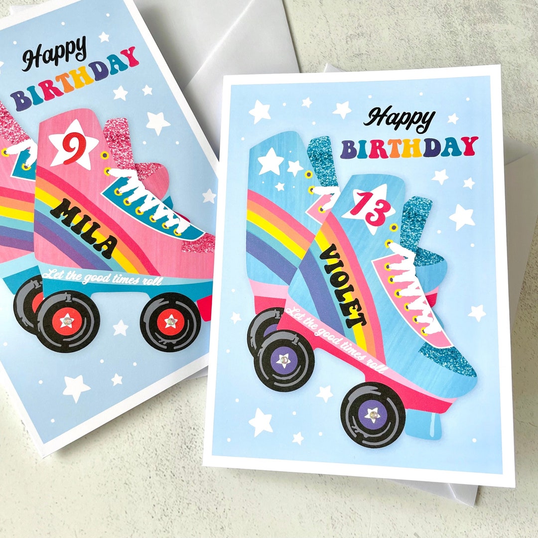 Roller-skate Birthday Card for a Girl or Boy, Personalised Roller-skate ...