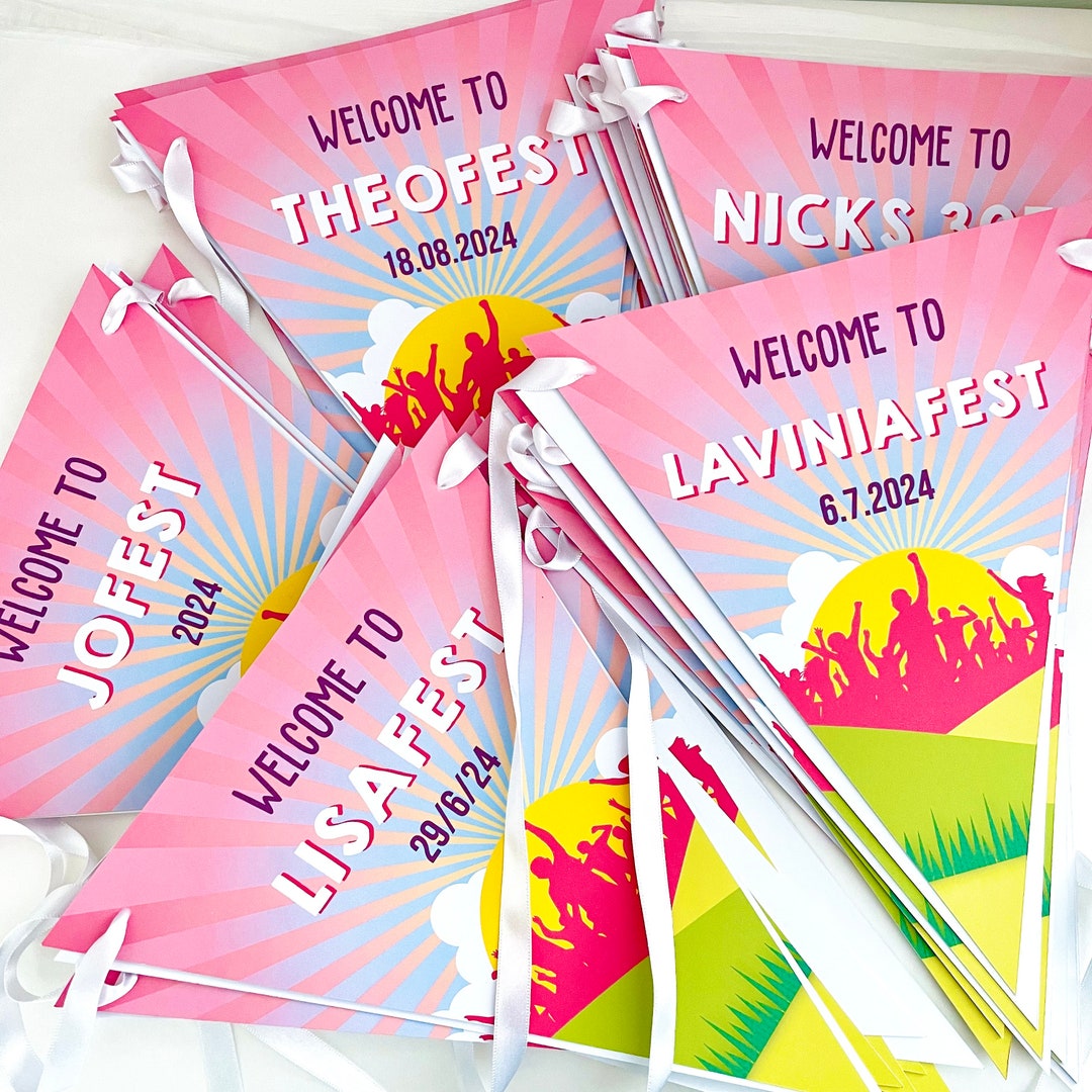 Festival Party Banner, Personalised Festival Birthday Bunting, Birthday ...