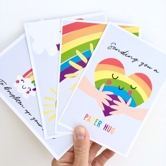 Rainbow Postcard Pack Positive Rainbow Paper Hug Heart | Etsy