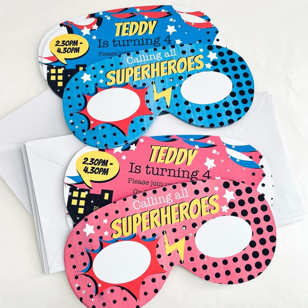 Superhero Party Invitations, Superhero Mask Invitations With Envelopes ...