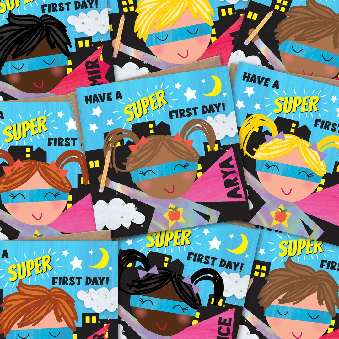 Personalised First Day of School Super Hero Card - Etsy