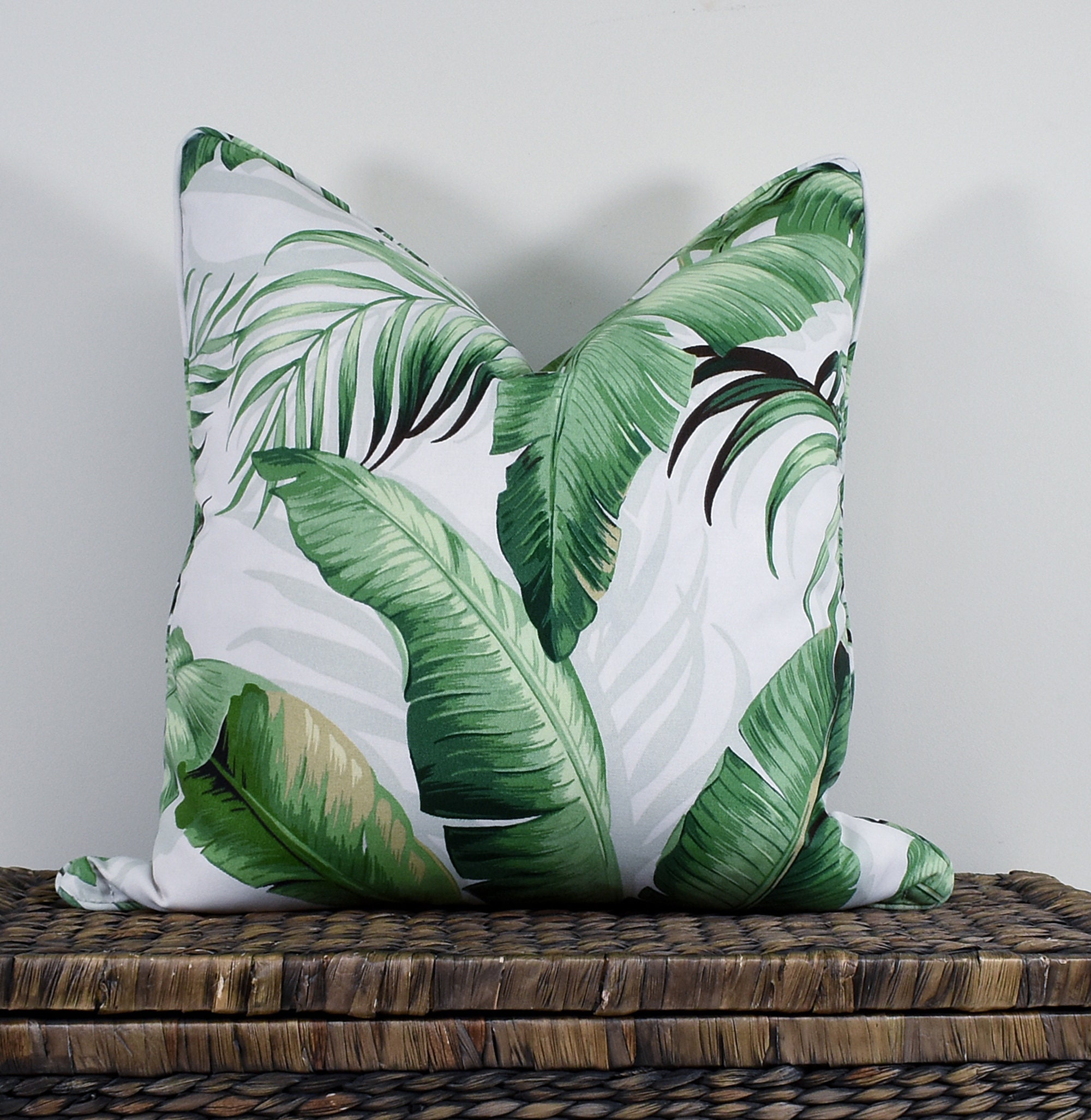 Green Palm Indoor Outdoor Pillow Cover Green Grey Tropical - Etsy