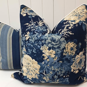 Hamptons Style Navy Floral Pillow Covers Coastal Decor Cushions Classic ...