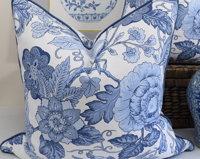 Floral Cushion Cover Blue and White Hampton Style French Blue Coastal ...