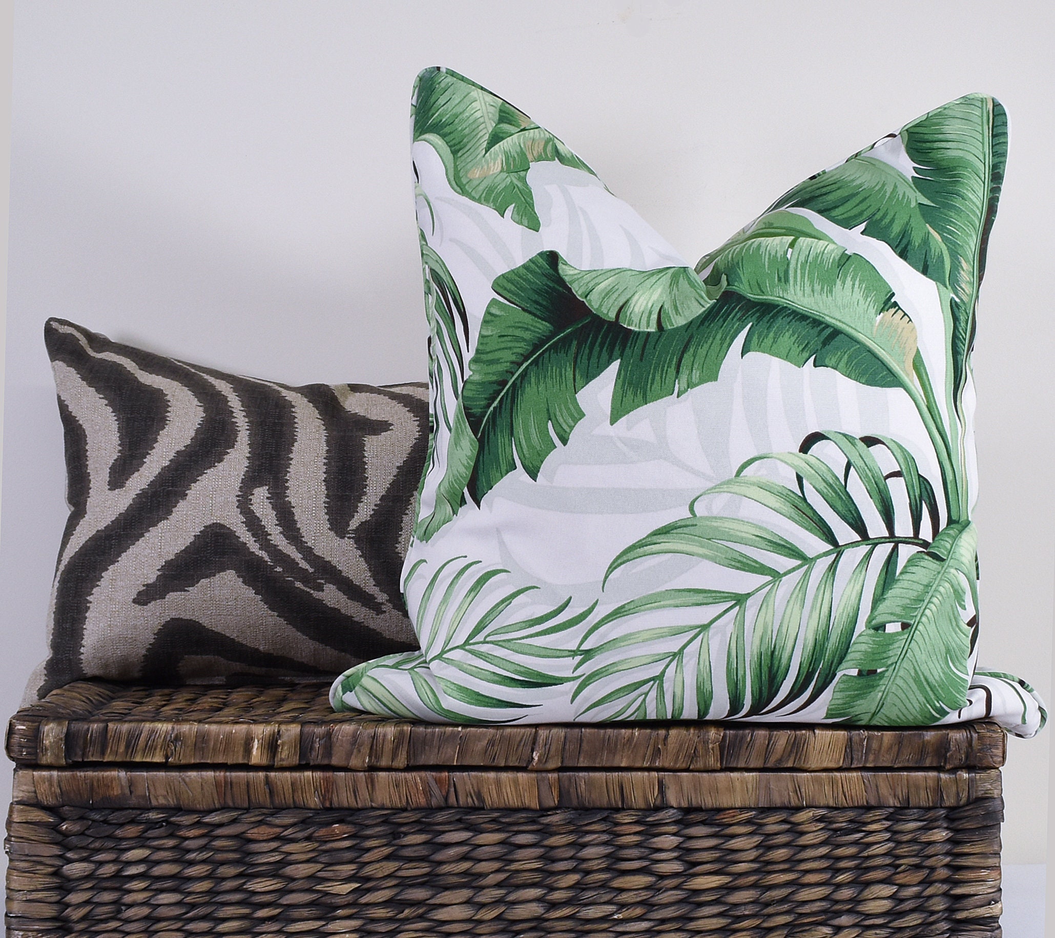 Green Palm Indoor Outdoor Pillow Cover Green Grey Tropical - Etsy