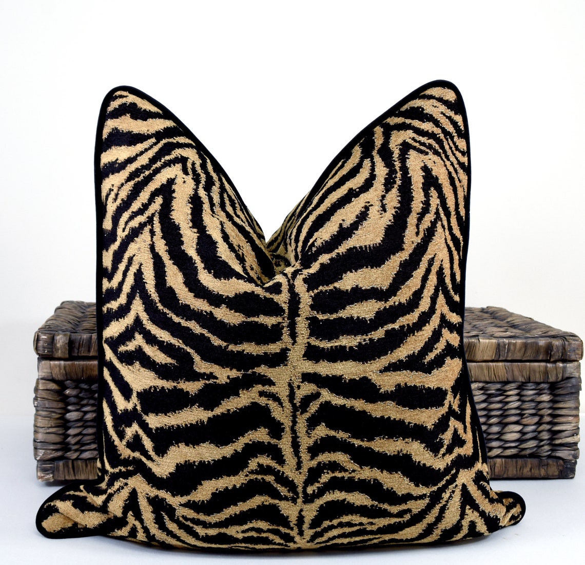 Black and Gold Tiger Cushion Covers Chenille Tiger Animal - Etsy