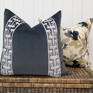 Greek Key Velvet Cushion, Slate Grey Velvet Pillow, Greek Key Cut ...