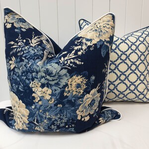 Hamptons Style Navy Floral Pillow Covers Coastal Decor Cushions Classic ...
