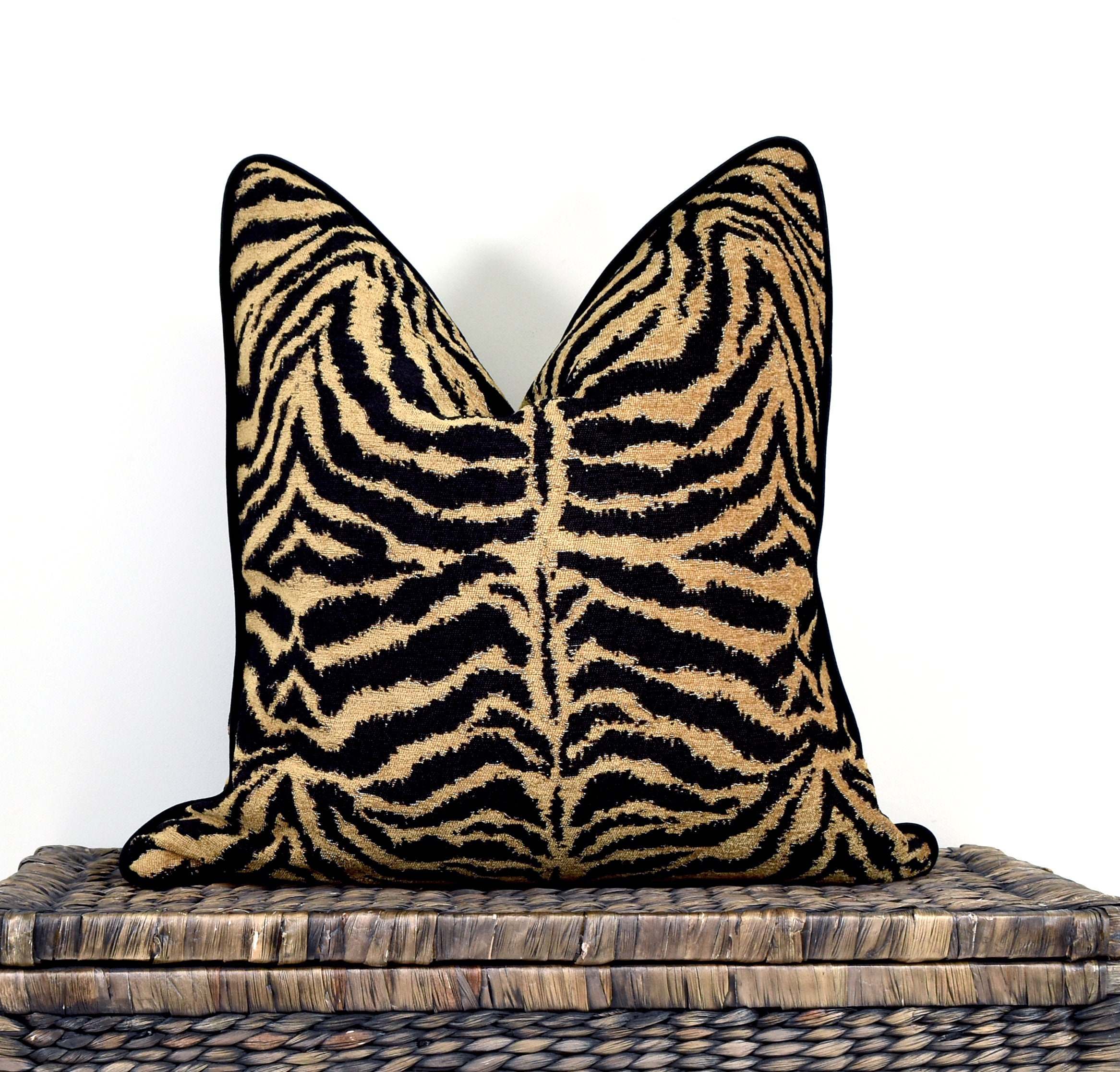 Black and Gold Tiger Cushion Covers Chenille Tiger Animal - Etsy