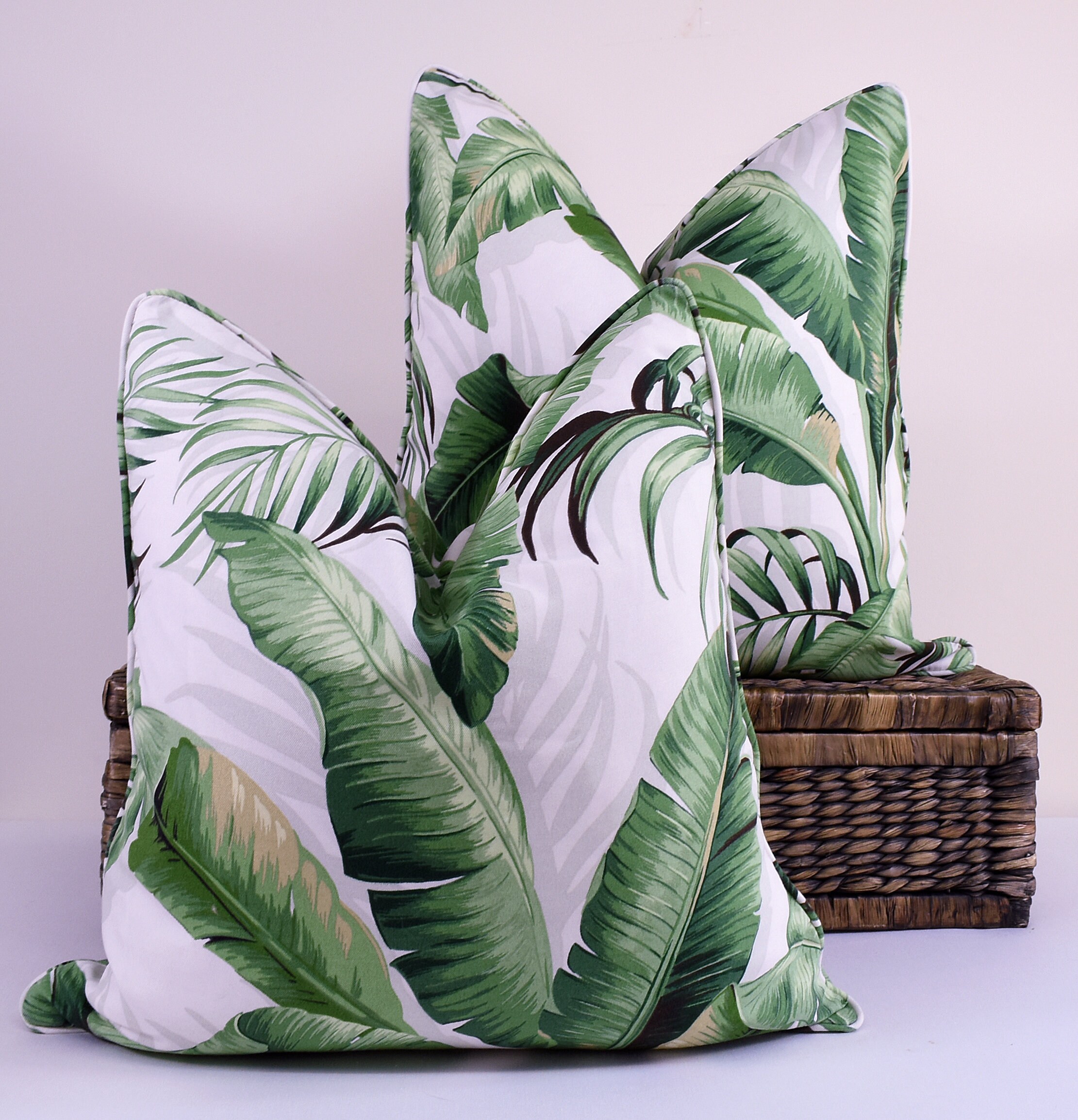 Green Palm Indoor Outdoor Pillow Cover Green Grey Tropical - Etsy