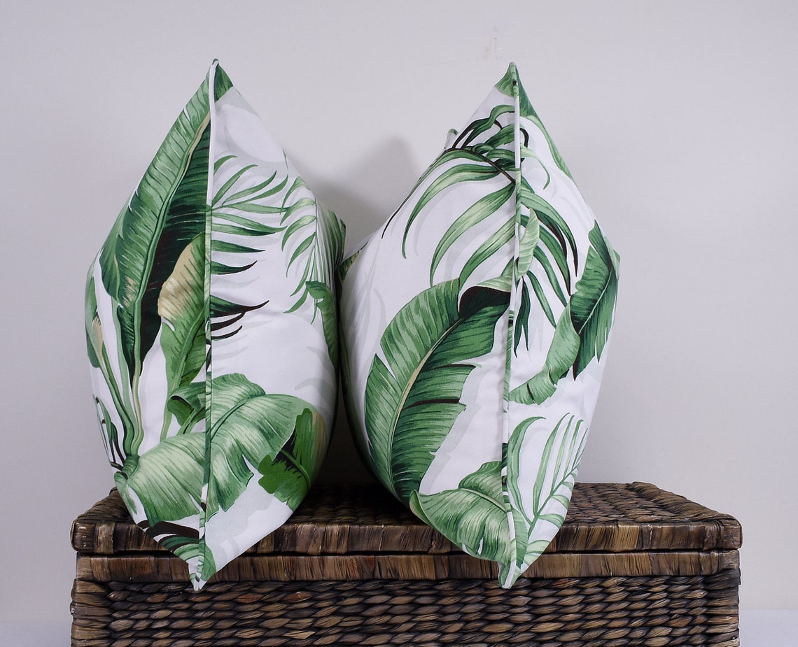 Green Palm Indoor Outdoor Pillow Cover Green Grey Tropical - Etsy