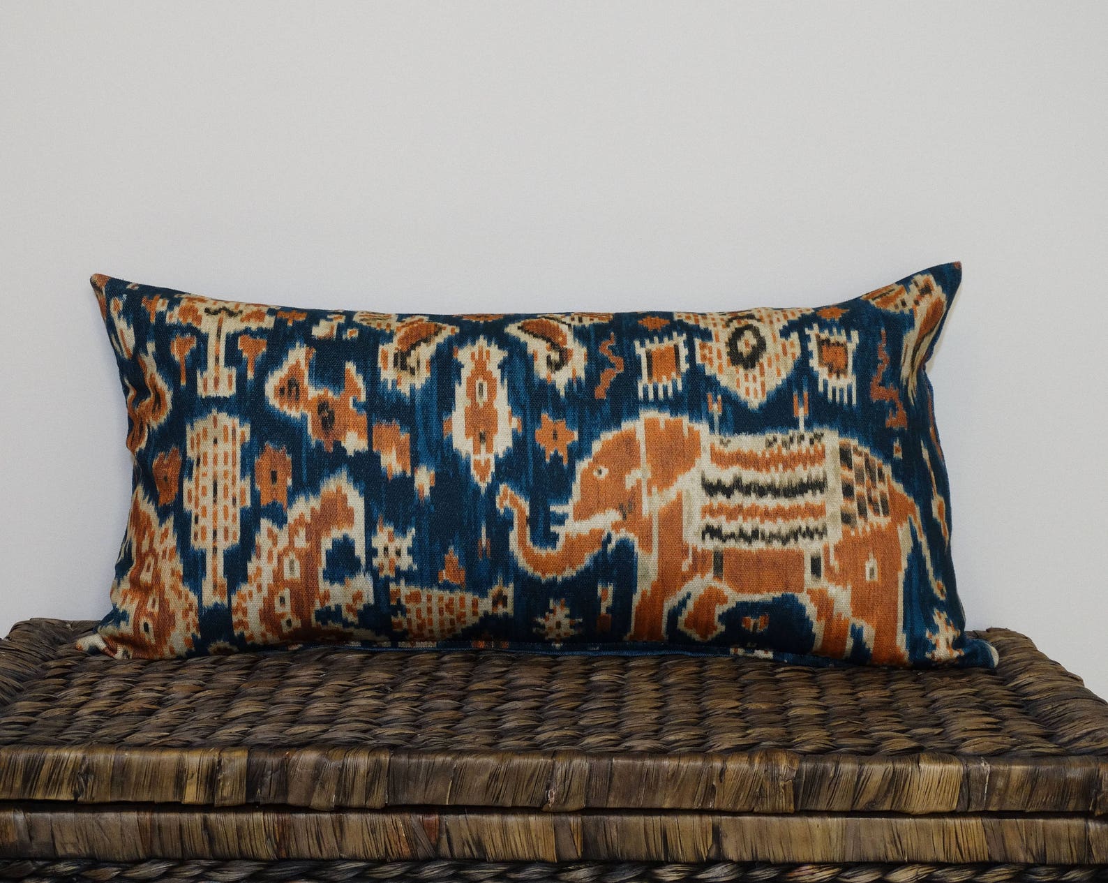 Tribal Elephant Cushion Blue Orange Ikat Pillow Boho Decor - Etsy