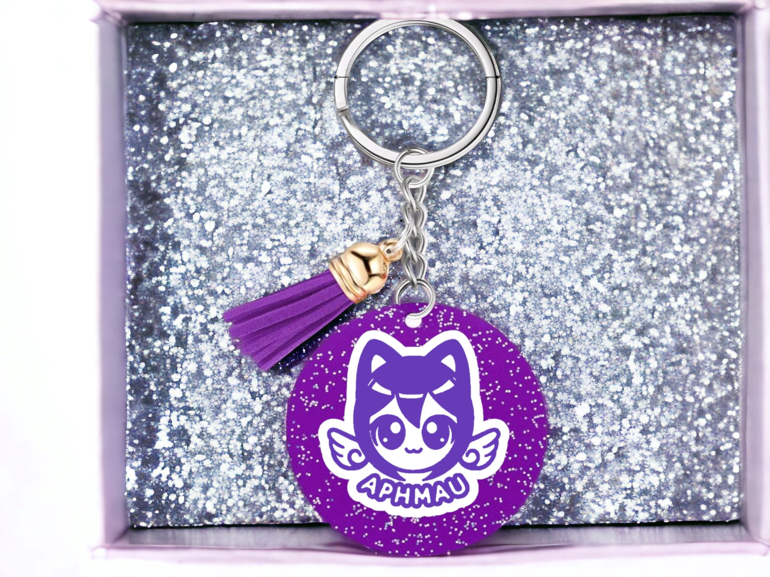 Personalized Aphmau Keychain With Name Purple Glitter HTV & Acrylic - Etsy