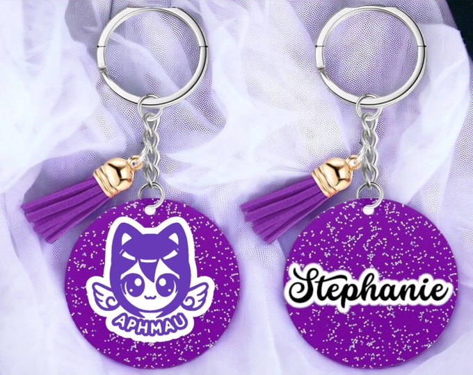 Personalized Aphmau Keychain With Name - Purple Glitter HTV & Acrylic ...