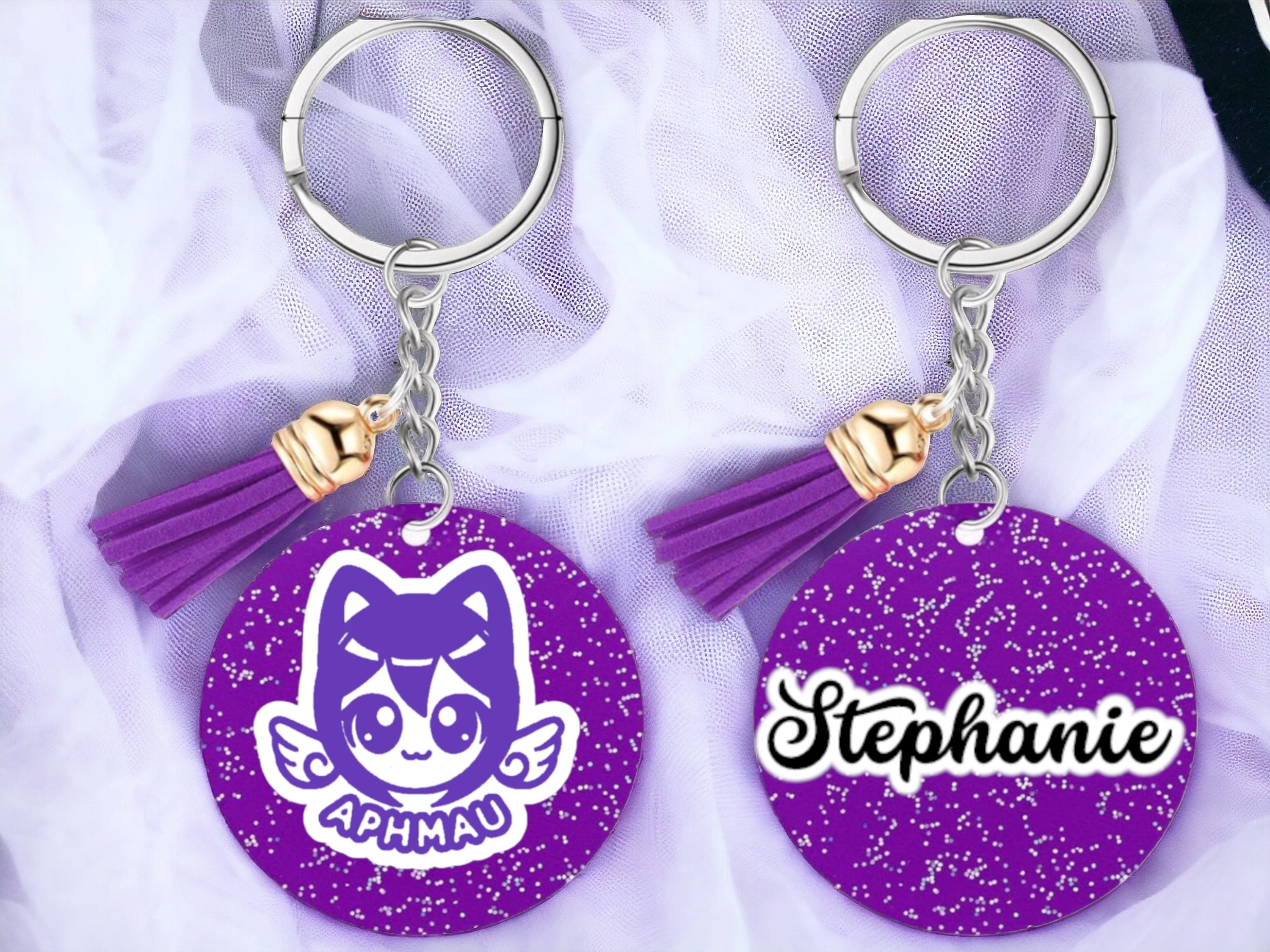 Personalized Aphmau Keychain With Name Purple Glitter HTV & Acrylic - Etsy