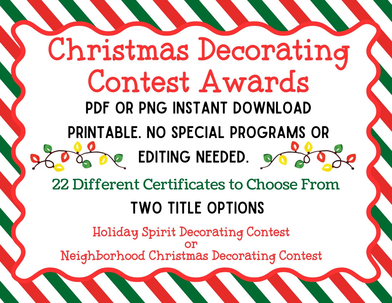 Christmas Decorating Contest Awards/certificates/ Neighborhood/yard ...