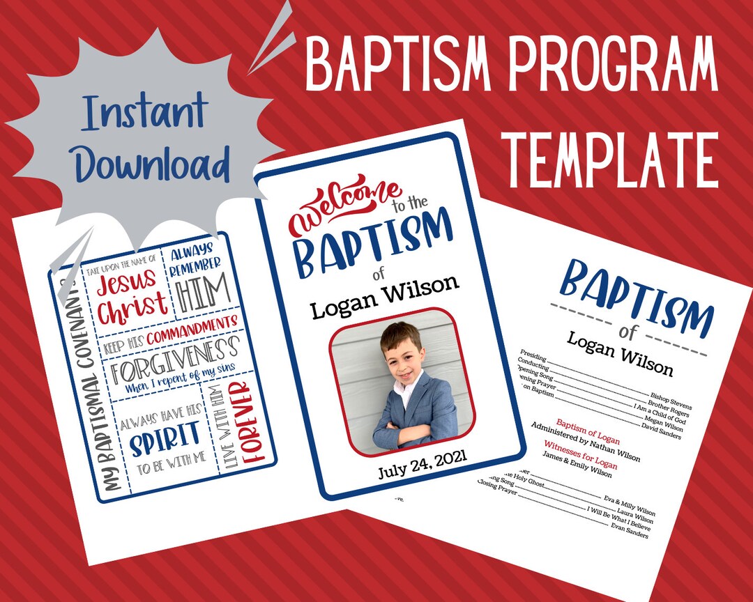 Baptism Program Template - Latter Day Saint Boy Baptism - Customizable ...