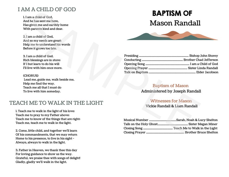Baptism Program Template - Latter Day Saint Baptism-customizable ...