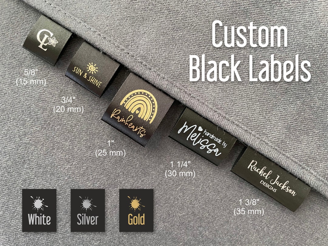 1000 Custom Fold Over Black Satin Tags, Custom Logo Black Labels ...