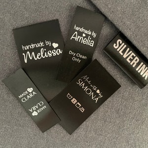 Custom Black Labels, Ink: White, Gold or Silver, Fold Over Satin ...