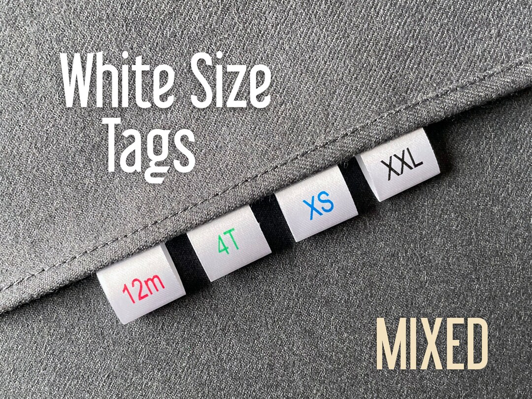 White Size Tags for Clothing, Mixed Satin Labels, Adult Sizes, Baby and ...