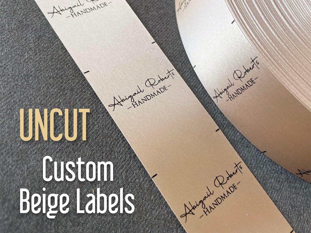 Custom Beige Logo Labels, 500-5000 per Roll Uncut Beige Satin Sewing ...