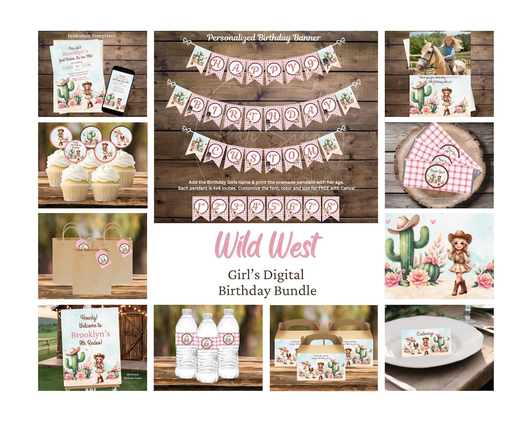 Cowgirl Birthday Party Bundle for Any Age. Editable Digital Templates ...