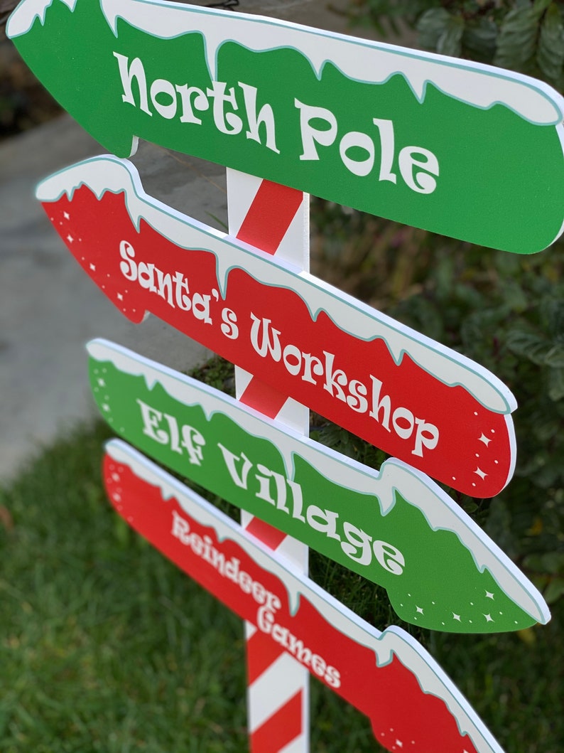 North Pole Christmas Yard Sign, Santa's Workshop, Elf Village - Etsy