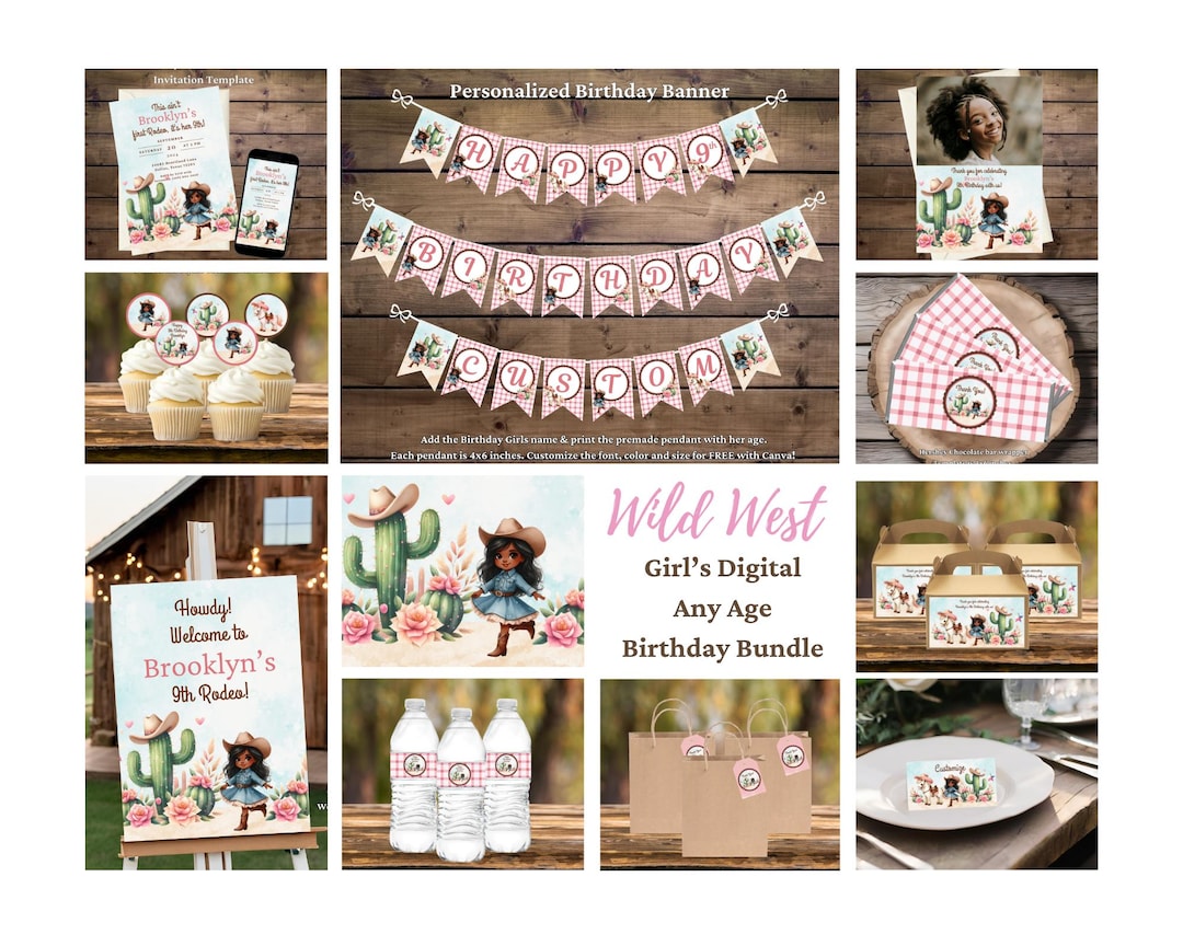 Cowgirl Birthday Party Bundle for Any Age. Editable Digital Templates ...