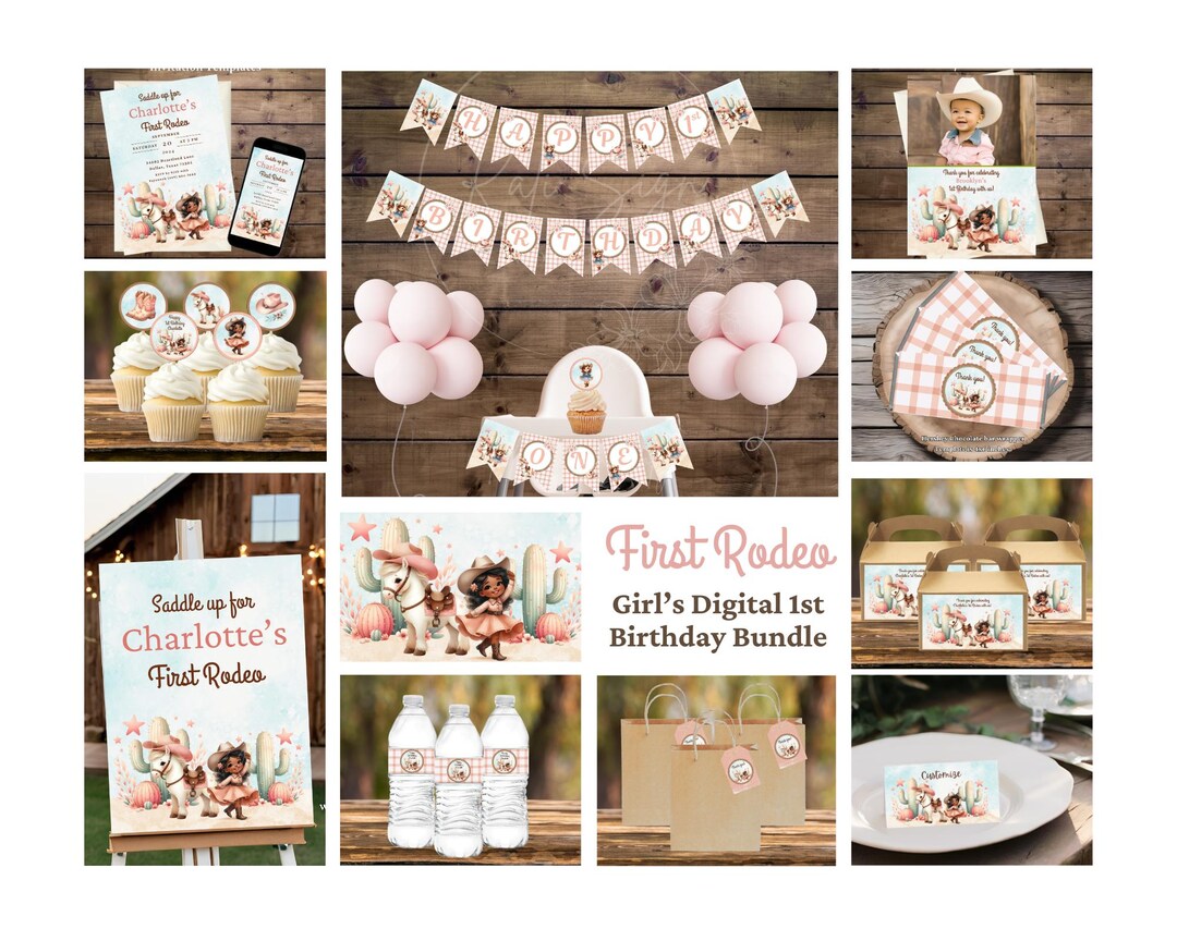 First Rodeo Girl’s Birthday Party Bundle for Any Age. Editable Digital ...
