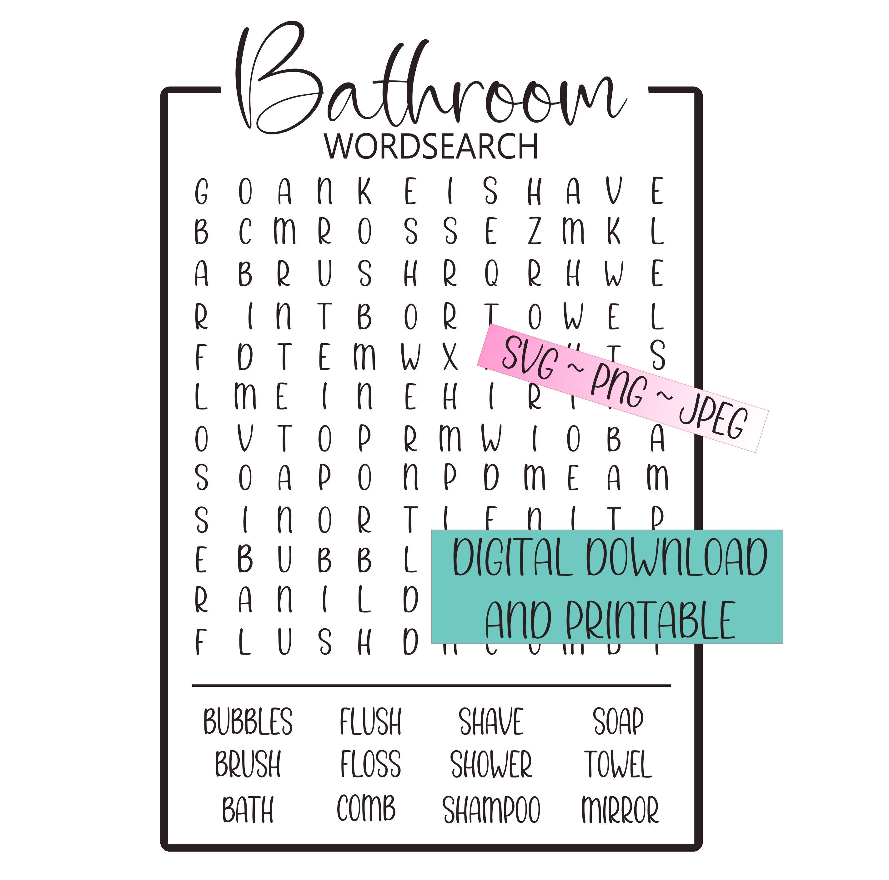 Bathroom Word Search Sign SVG, JPEG, PRINTABLE, Humor, Funny, Washroom ...