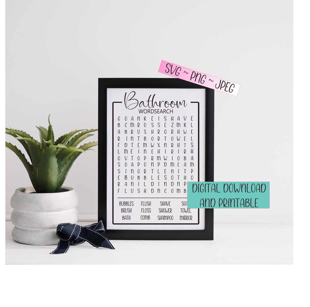 Bathroom Word Search Sign SVG, JPEG, PRINTABLE, Humor, Funny, Washroom ...