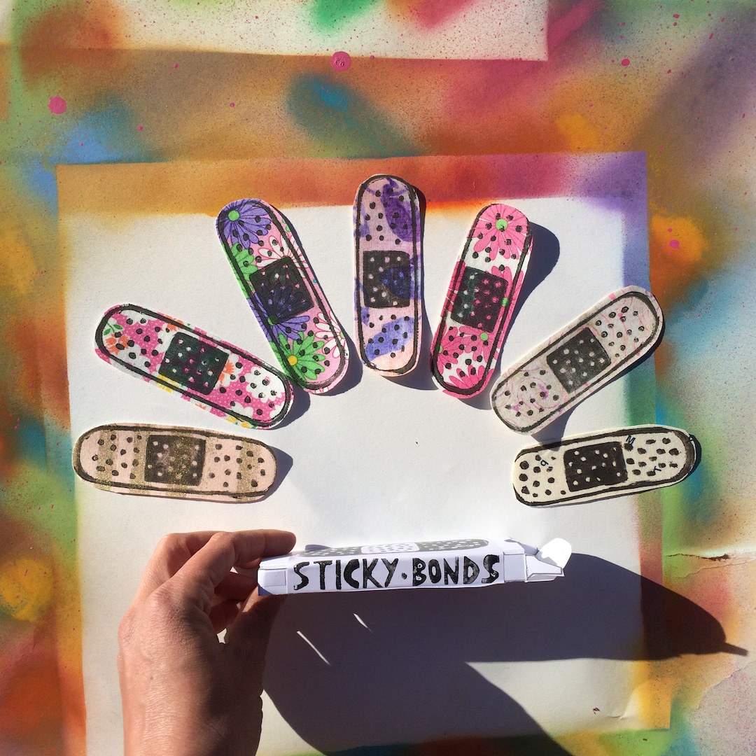 7 Band-aid Patches--diy Iron-on Patches--set 8--linocut Block Print ...