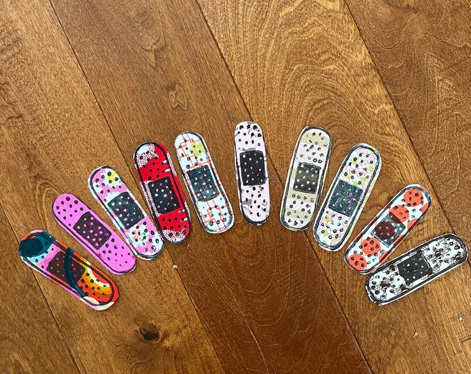 10 Band-aid Patches--diy Iron-on Patches--set 1--linocut Block Print ...