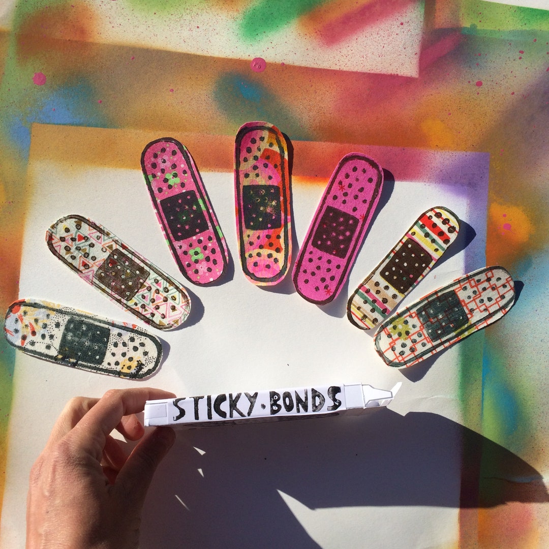7 Band-aid Patchesdiy Iron-on Patchesset 7linocut Block Print Cotton ...