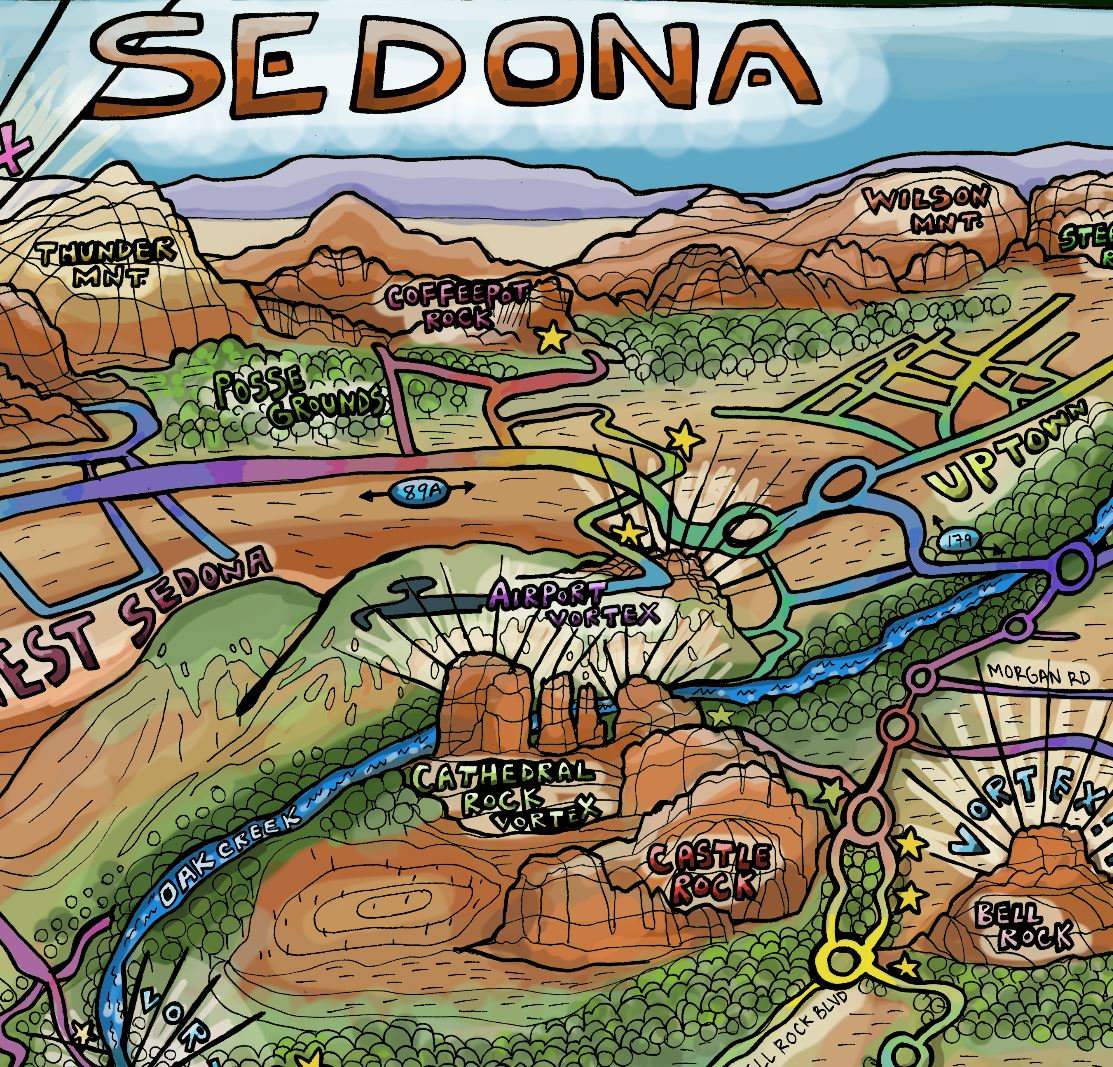 XL Sedona Map Print, Illustrated by Local Artist, Vortex Guide, Hiking ...