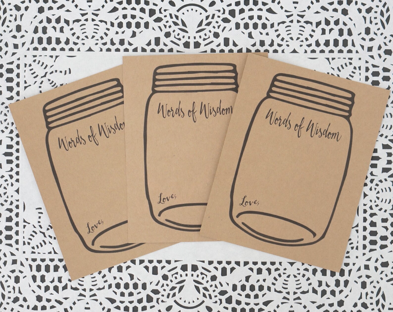 Words of Wisdom Cards - Mason Jar - Wedding Advice Card - Kraft Brown ...