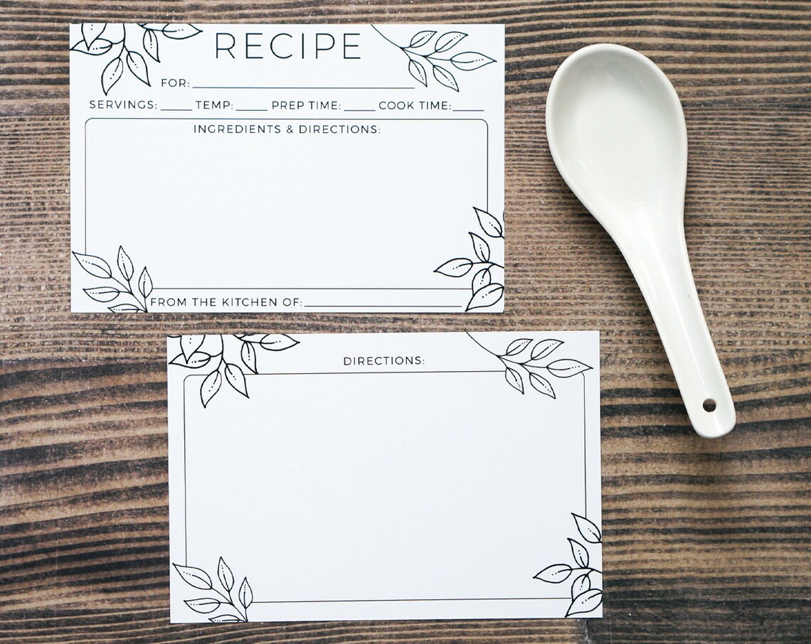 Recipe Cards - Size 4x6 - Blank Recipe Card - Bridal Shower or Wedding ...