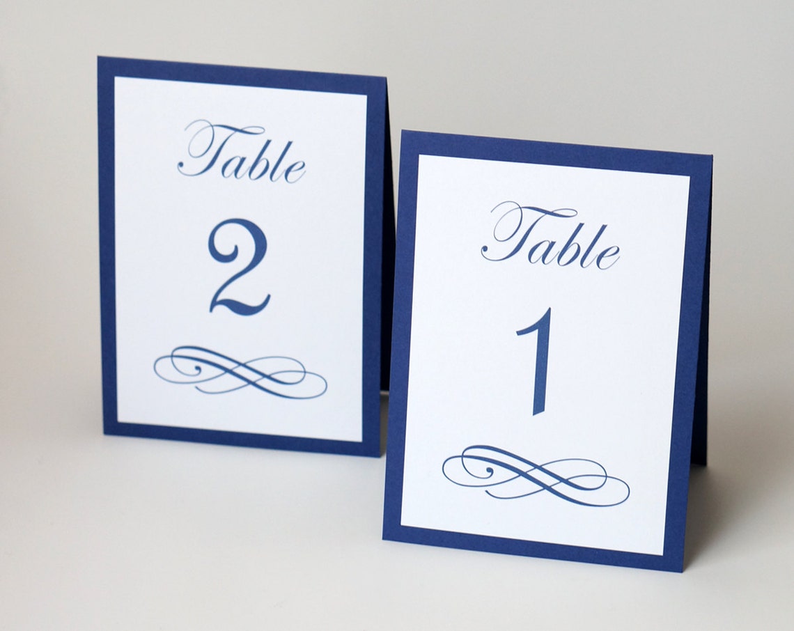 Navy Table Numbers - Wedding Table Decor - Calligraphy - Blue Tent Card ...