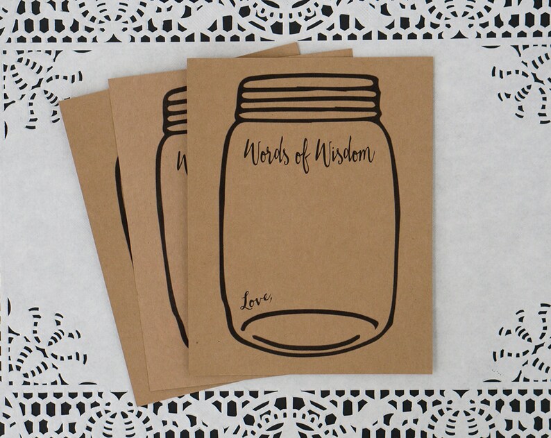 Words of Wisdom Cards - Mason Jar - Wedding Advice Card - Kraft Brown ...